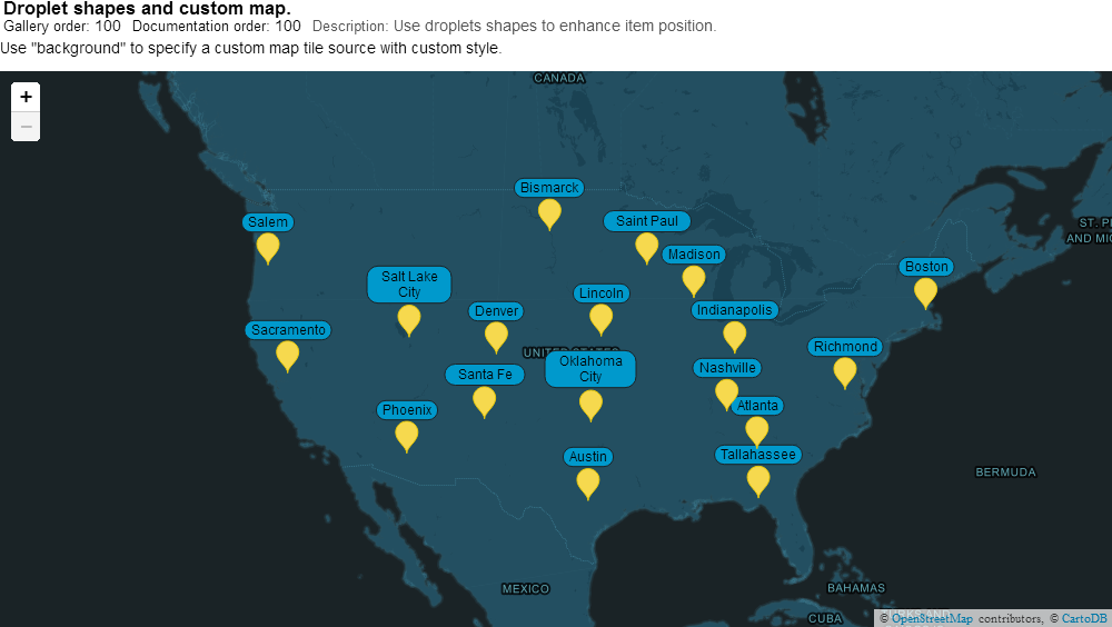 Droplet shapes and custom map - ZoomCharts JS Gallery Demo Example