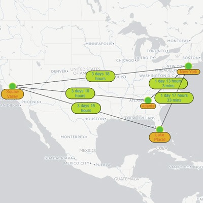 Driving time between cities on the map - ZoomCharts JS Gallery Demo Example