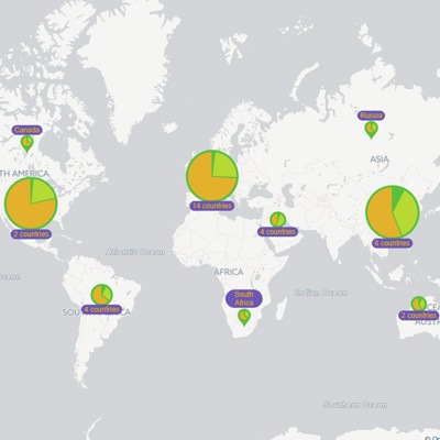 World map with pie chart on each country - ZoomCharts JS Gallery Demo ...